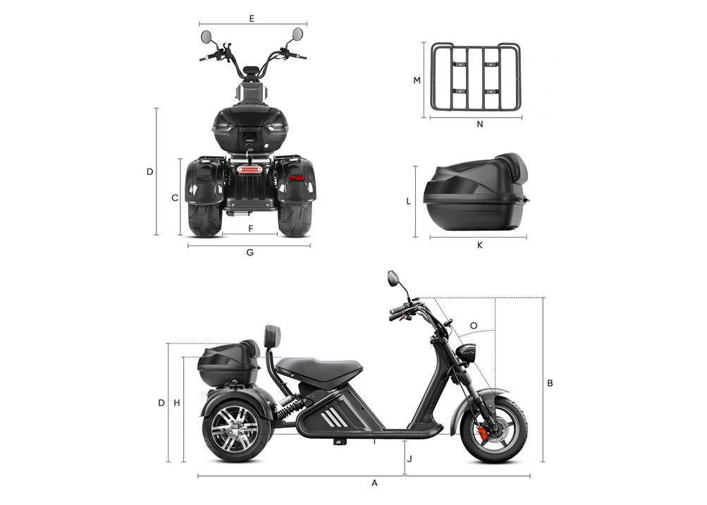 2000W Electric Trike Scooter - Eahora M2 Trike Black – Eahora Scooter